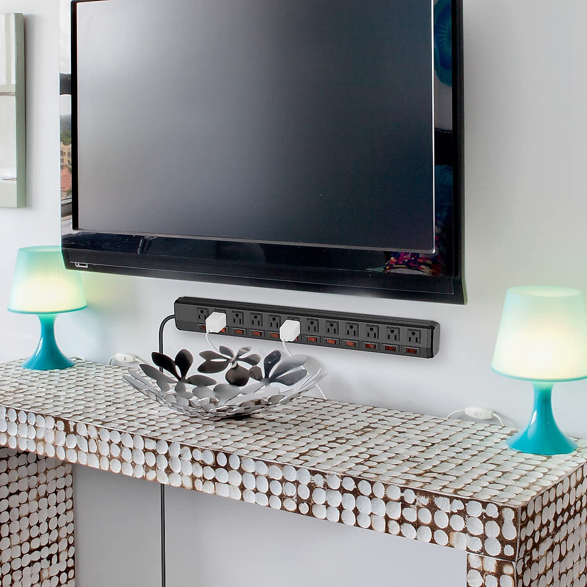 12 Outlet Heavy Duty Power Strip with Individual Switches,Wall Mount Power Strip Surge Protector for Appliances,6FT Cord,1200J 15A 1875W