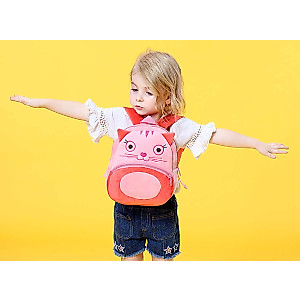 KISSOURBABY Cute Toddler Backpack Toddler Bag Plush Animal Cartoon Mini Travel Bag for Baby Girl Boy 1-4 Years(Cat)