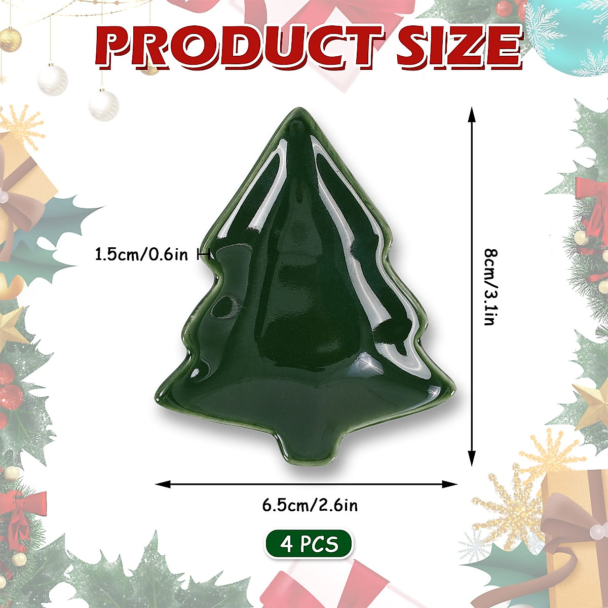 Whaline 4Pcs Christmas Coffee Spoon Rest Ceramic Teaspoon Holder mas Tree Shaped Sauce Dishes Seasoning Dipping Bowl Christmas Ring Dish for Xmas Kitchen Office Party Decor