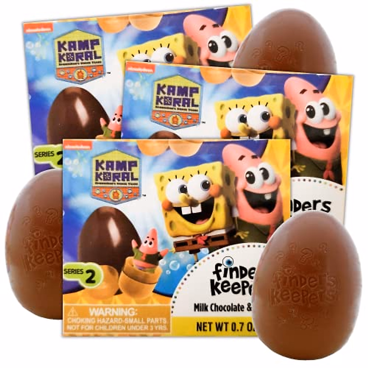 SpongeBob SquarePants Finders Keepers, Kamp Koral Collectible Character and Chocolate Eggs, (Pack of 3)