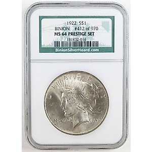 1922 No Mint Mark Binion Silver Hoard $1 NGC MS 64 Prestige Set