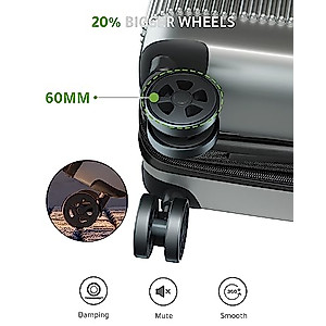 LUGGEX PC Silver Carry On Luggage 22x14x9 Airline Approved with Spinner Wheels - Hard Shell Expandable Suitcase