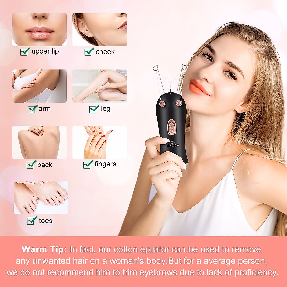 Tangibay Mermaid Threading Hair Removal - Rechargeable Facial Hair Threader Machine, Womens Automatic Thread Hair Remover Tool Kit, Electric Threads Epilator for Face, Upper Lip, Arms (Black)