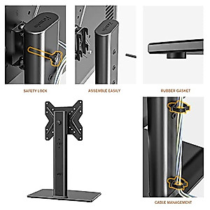 Universal Swivel TV Stand/Base Table Top TV Stand for 19 to 43 inch TVs with 90 Degree Swivel, 4 Level Height Adjustable, Heavy Duty Tempered Glass Base, Holds up to 99LBS HT02B-001