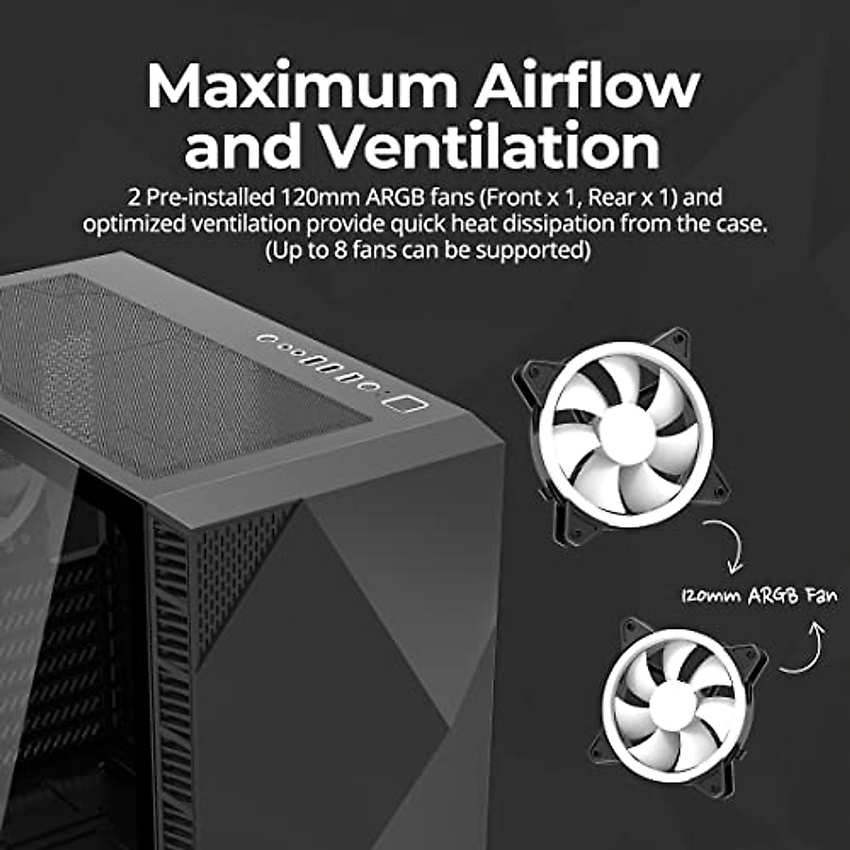 Zalman Z3 Iceberg ATX Mid Tower Gaming PC Case - 2 x 120mm ARGB Fans Preinstalled - Tempered Glass Side Panel - Support E-ATX, 2 x USB 3.0, Black