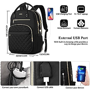 YAMTION Black Backpack for Women and Teen Girls,School Backpack TSA Laptop Bookbag with USB for College University Business Work Travel