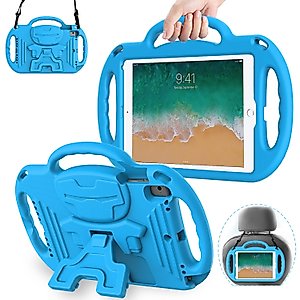 AVAWO Kids Case for 9.7" iPad 6th Generation Kids Case, iPad 5th Generation Case, iPad Air 2 Case - with Shoulder Strap, Shockproof Handle Stand Cover for iPad 9.7" 2017(5th Gen) 2018 (6th Gen)-Blue