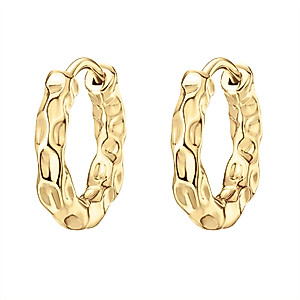 PAVOI 14K Yellow Gold Plated 925 Sterling Silver Post Hammered Huggie Earrings | Womens Hammered Hoops | Chunky Gold Plated Hoops