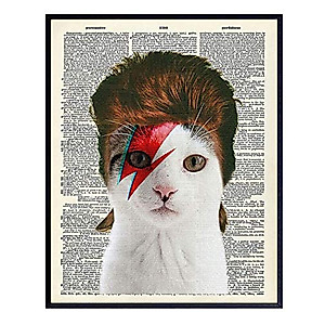 Poster of David Bowie Cat Wall Art - 8x10 Funny Upcycled Dictionary Cat Wall Decor for Vet, Veterinarian Office, Home, Bedroom - Unique Gift for 70s, 80s Punk Rock Music, Ziggy Stardust Fans