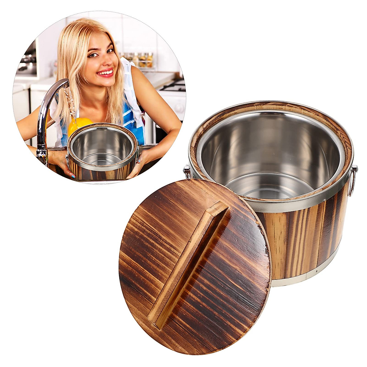 DOITOOL Rice Pot 1 Set Rice Cooker with Lid Rice Bucket Rice Steamer Cooker Wooden Rice Steamer Cooking Pot Steamer Pot for Restaurant Kitchen Cookware Dumpling Steamer Basket