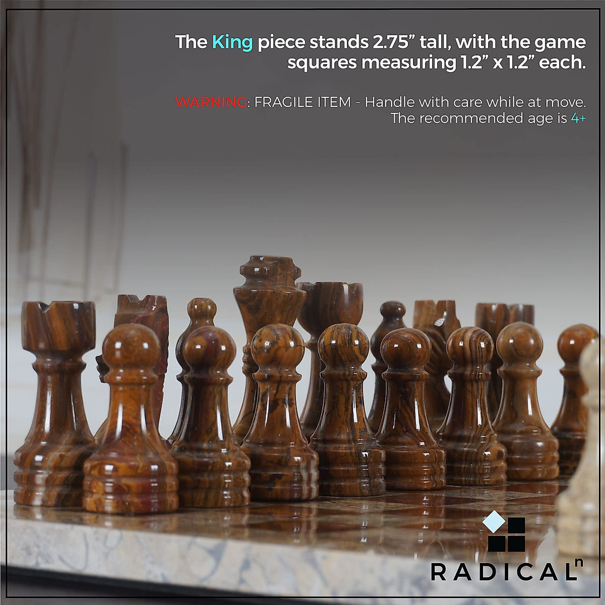 Radicaln Handmade Red and Coral Full Marble Chess Board Game Set - Staunton Marble Tournament Two Players Full Chess Game Table Set