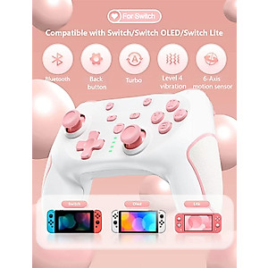 Matbip Wireless Pro Controller for Switch/Switch Lite/Switch OLED, wireless controller for switch with 2 back buttons, 3-level TURBO adjustable (Pink)
