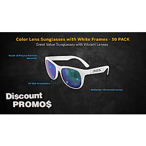 DISCOUNT PROMOS Personalized UV Protected Color Lens Sunglasses with White Frames - 50 pack - Sunglasses - Customizable Text, Logo - Blue