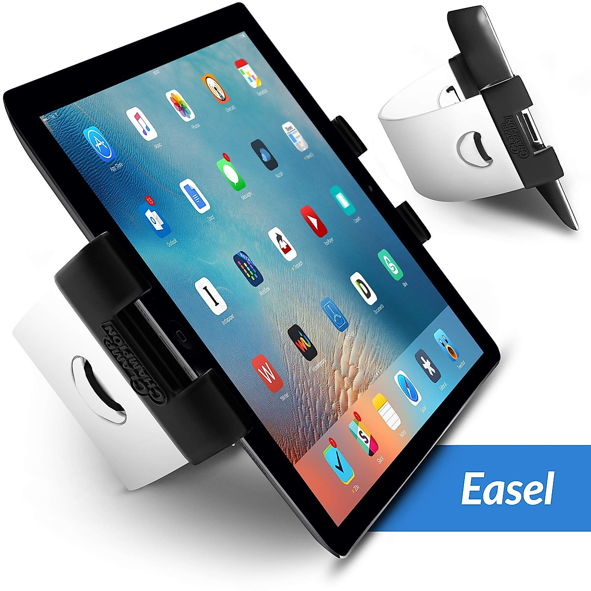 Clamp Champion Pro - Universal Tablet and Cell Phone Holder and Stand for The Couch, Bed, Car, Kitchen, Leg, Office, Airplane, Pillow - Fits 3 Inch to 12 Inch Devices (Black)