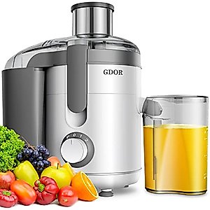 Juicer with Titanium Enhanced Cut Disc, GDOR Dual Speeds Centrifugal Juice Maker Machines with 2.5" Feed Chute, for Fruits and Veggies, Anti-Drip, Includes Cleaning Brush, BPA-Free, White