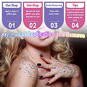 Laza Body Glitter, 2 Jars Holographic Chunky Sequins with Glitter Glue Perfect for Women Eyeshadow Makeup Face Paint Festival Rave Outfits Hair Accessories Carnival Party Costumes - Laser Galaxy