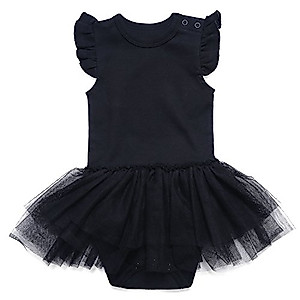 ROMPERINBOX Baby Girl Ruffle Dress Bodysuit Black Summer Newborn Infant Tulle Romper Dresses 0-24 Months (3-6 Months)