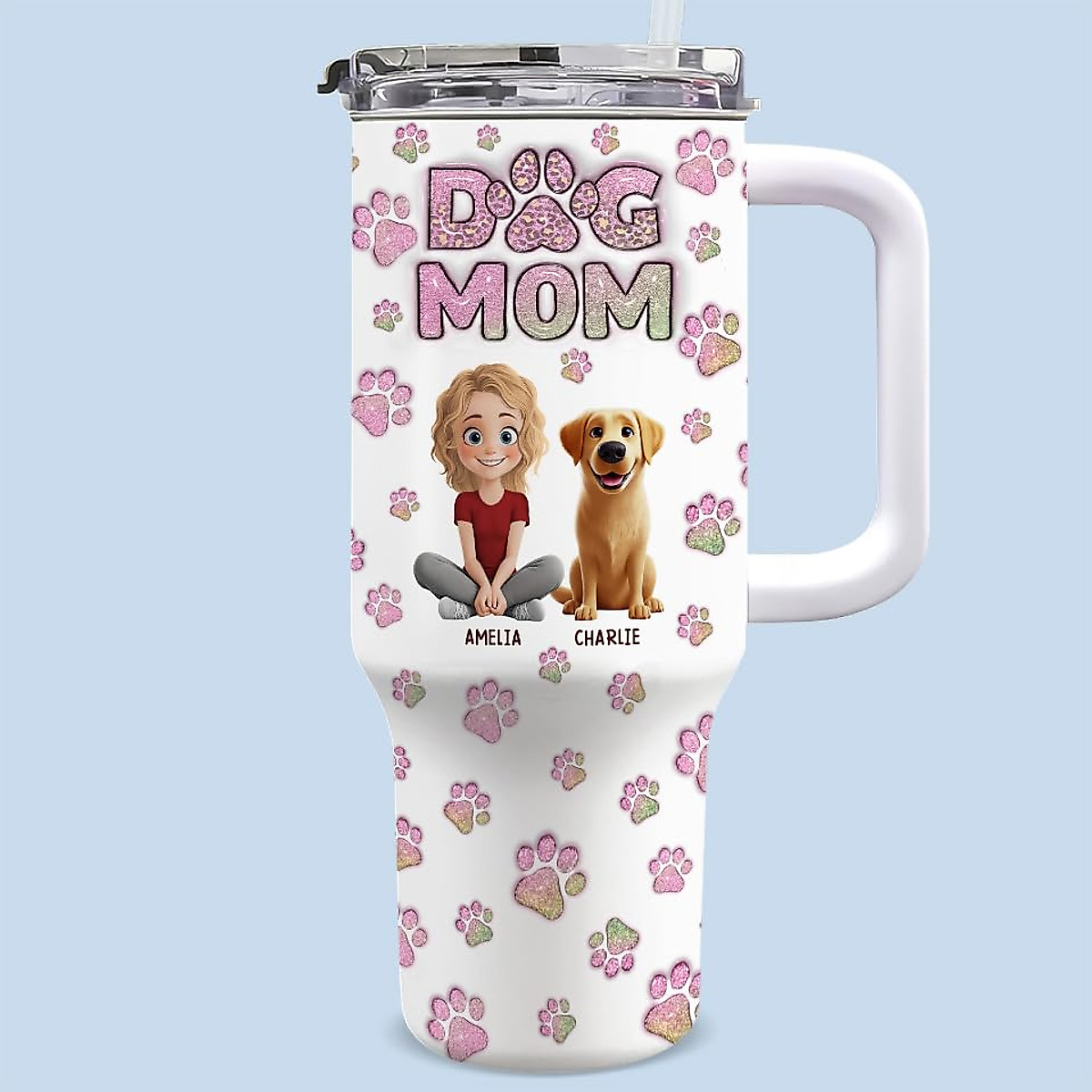 DOPTIKA Purrs and Wags, My Daily Joy, Dog Personalized 40 Oz Coffee Tumbler, Mothers Day Birthday Gift for Mom, Dog Lovers, Best Dog Mom Ever Gifts, Dog Lovers Gifts for Women (1 Dog)