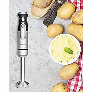 Amateys Handheld Immersion Blender,Infinitely Variable Speeds Hand Blender ,Multi-function Stainless Steel Handheld Stick Kitchen Blender with Whisk, Milk Frother，Detachable Smoothie Blender for Soup Puree Baby Food