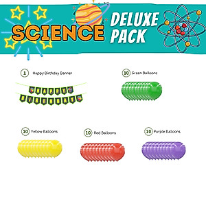 Blue Orchards Science Party Deluxe Party Supplies Pack (143 Pieces for 16 Guests) - Science Party Decorations, Chemistry Party, Mad Scientist Birthday, Plates and Napkins, Science Party Favors