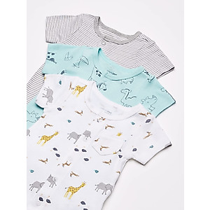 Simple Joys by Carter's Baby 3-Pack Snap-up Rompers, Aqua Blue Forest Animals/Grey Mini Stripe/White, 0-3 Months