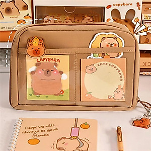 Edottbag Capybara Pencil Case,90° Wide Opening Mouth Pencil Pouch,Cute Capybara Pencil Case with 12 Compartments,pencil pouch multi-layer large capacity capybara 3 years old and above(Brown)