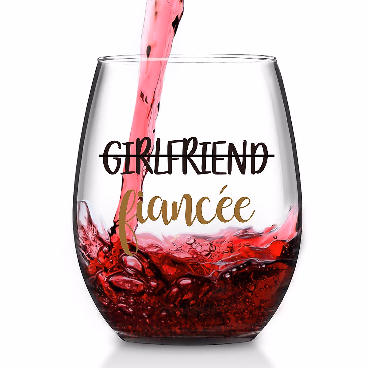 Modwnfy Boyfriend and Girlfriend Wine Glass, Fiance and Fiancee Stemless Wine Glass 15Oz, Engagement Gifts for Couples Fiance Fiancee Him Her (Set of 2)
