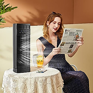 Tangkula 14-Inch Desk Fan, 90° Oscillating Small Tower Fan, Portable Quiet Cooling Table Fan w/ 3 Speeds, 4H Timer, Compact Bladeless Standing Fan for Living Room, Bedroom, Office, Desktop(Black)