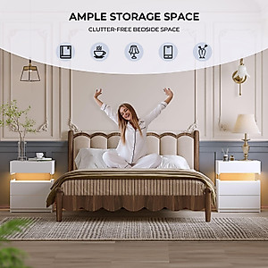 i-aplus Night Stand Set 2 LED Night Stand for Bedroom Modern LED Bedside Table with 3 Drawers End Side Table