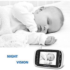 HelloBaby Video Baby Monitor with Camera and Audio - Infrared Night Vision | Two-Way Talk | Room Temperature | Lullabies | Long Range and High Capacity Battery