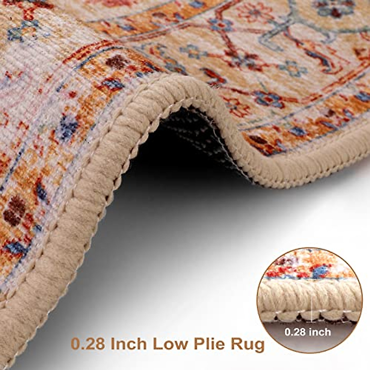 Lanffia Boho Rug Runner 2x5 Washable Persian Hallway Runner Rug Vintage Distressed Entry Throw Area Rug Non-Slip Low-Pile Floor Carpet for Kitchen Bathroom Laundry Room Bedroom, Yellow/Multi