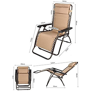 XZGDEN Lightweight Mahanz Sun Lounger Camping Chairs Zero Gravity Lounge Chair with Pillow Adjustable Folding Recliner Outdoor Patio Chair Brown