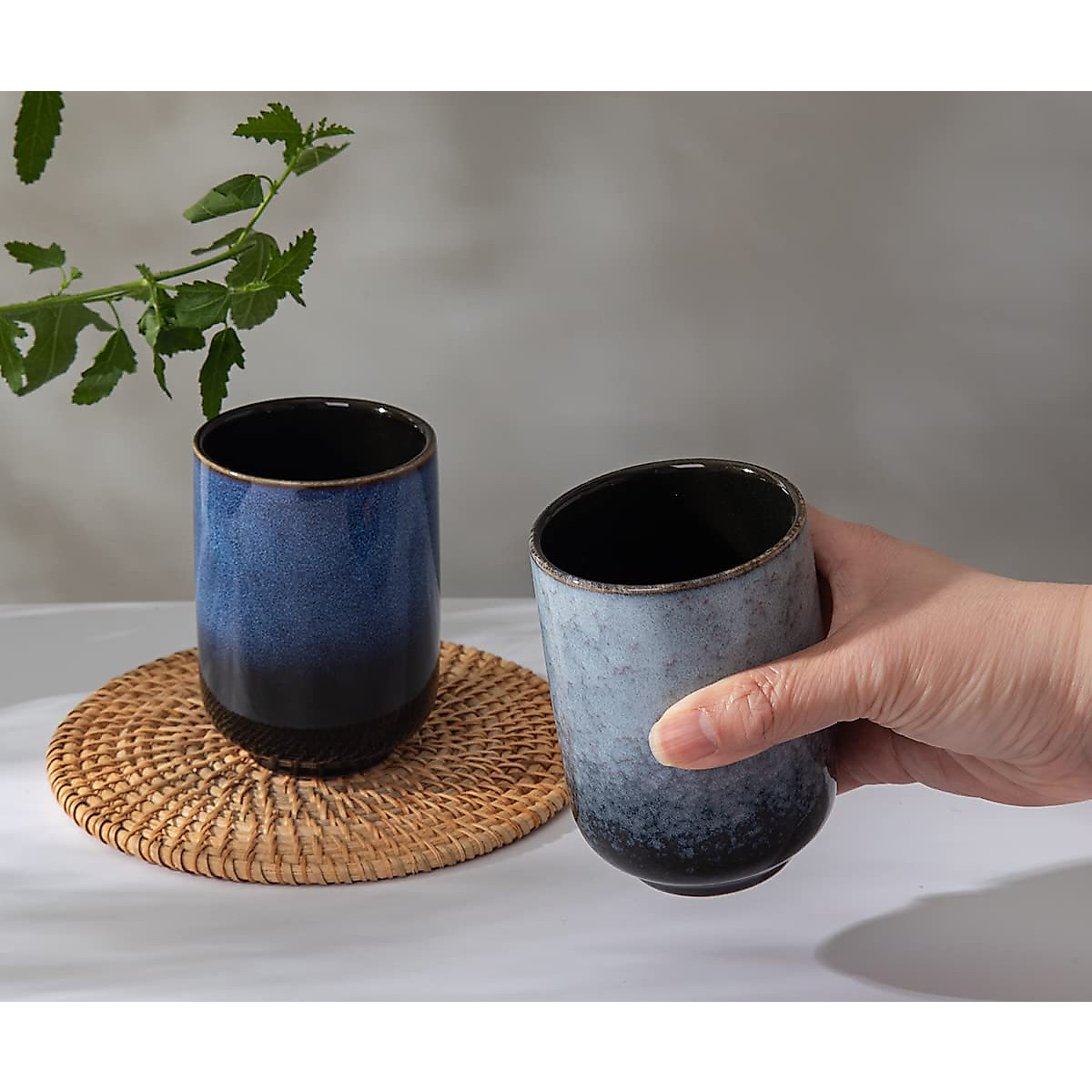 LLDAYU Japanese Sushi Yunomi Tea Cups Set of 2, Handle-less Ceramic Tea cups,10oz/300mL