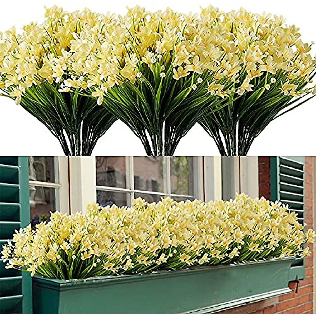 Succinct 8PCS Bundles Artificial Daffodils Flowers, Artificial Greenery UV Resistant No Fade Faux Silk Cloth Plants for Wedding Bridle Bouquet Outdoor Home Garden Kitchen Office Table Vase (Yellow)