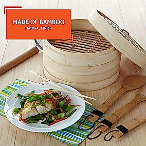 Imusa USA PAN-10015T 10" 2 Layer Traditional Asian Bamboo Steamer, 1 Piece, Tan