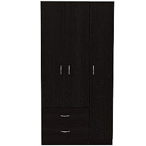 Tuhome Austral 3 Door Armoire with Drawers, Shelves, and Hanging Rod, Black Wenge