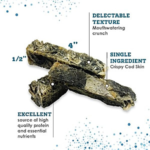 Simply Wild Cod Skins Alaskan Cod Fish Training Treats for Dogs-Dehydrated Fish, All Natural Human Grade Skins - Low Fat Treat Sustainably Sourced in USA (6.6 Oz)