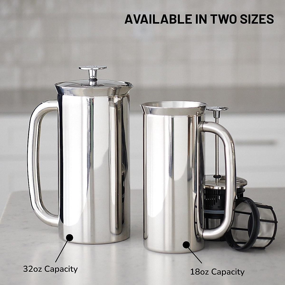 ESPRO - P7 French Press - Double Walled Stainless Steel Insulated Coffee and Tea Maker with Micro-Filter - Keep Drinks Hotter for Longer, Perfect for Home (Polished Stainless Steel, 32 Oz)