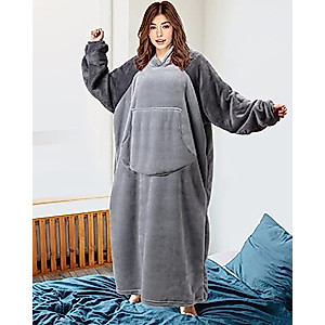 dgdgbaby Oversized Hoodie Wearable Blanket, Microfiber and Sherpa Wearable Blanket Sweatshirt Fleece Wearable Blanket with Giant Pocket for Women Men Teens (Dark Grey)