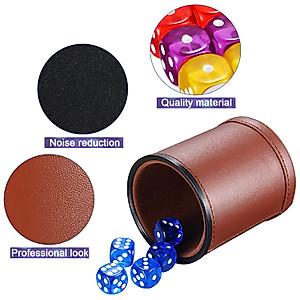 6 Pieces Dice Cup PU Leather Felt Lining Quiet Shaker with 30 Dices for Craps Farkle Game