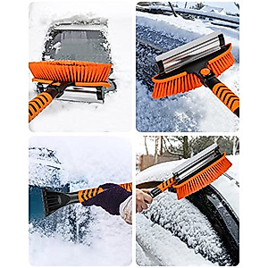 Labeol 43" Snow Brush and Ice Scraper for Car Windshield,Extendable and Detachable Snow Brush and Ice Scraper with Soft Squeegee Foam Grip and 180° Rotating Brush Head for Car SUV Truck Vehicle Window