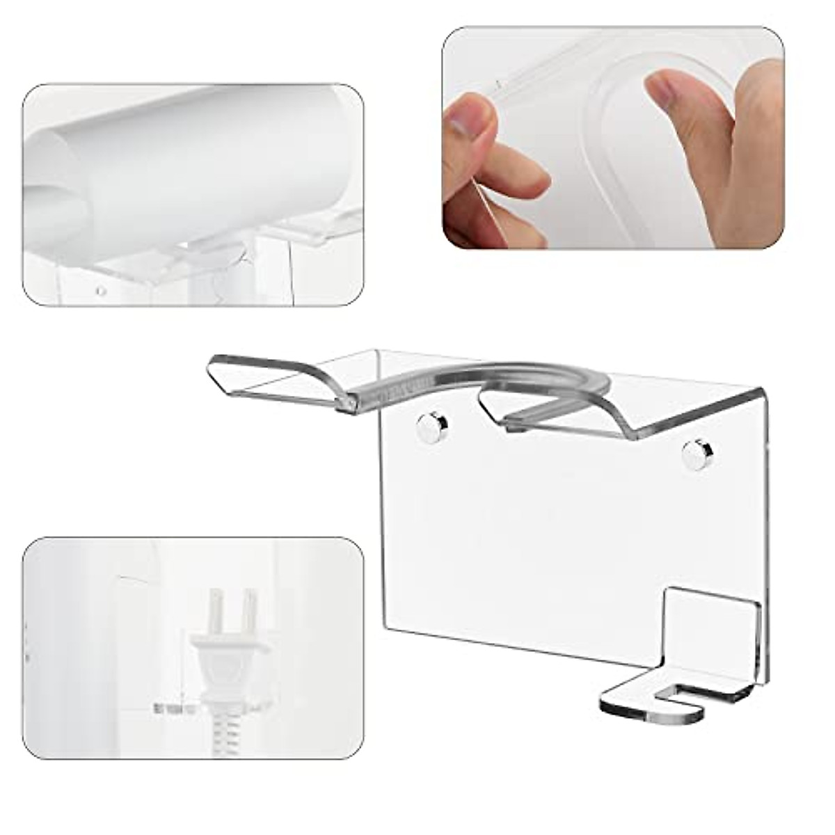 Cosmos Wall Mount Shelves Hair Dryer Holder Acrylic Blow Dryer Storage Rack Multi Functional Bathroom Storage Organizer with Screw Set for Hotel Room Salon Barbershop (Transparent Clear)