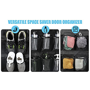 FIRCRE 28 Large Pockets Over The Door Shoe Organizer,Hanging Door Shoe Holder Rack with Mesh Pockets Size 65 x 23 Inch (2 Pcs Black)