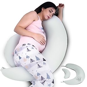 LILLY LA VIE Memory Foam Pregnancy Pillows for Sleeping, Side Sleeper Body Pillow - GOTS Certified 100% Organic Cotton Cover, Wedge Pillow - Support Back, Hips, Legs, Belly - Pregnancy Must Haves (Aqua Haze)