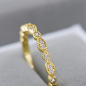 espere Milgrain Marquise & Round Cubic Zirconia Half Eternity Ring Stacking Infinity Wedding Band Sterling Silver 18K Gold Plated Size 7