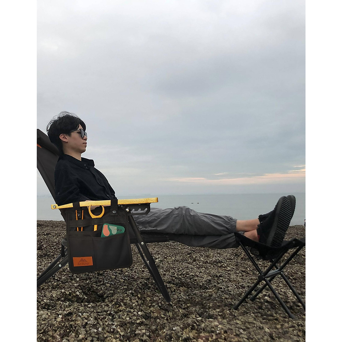 AnYoker Beach Chair, 4 Adjust Position Compact Backpacking Chair, Portable Folding Chair, Camping Chair with Side Pocket, Headrest,Cup Holder,Shoulder Strap, Lightweight Hiking SDTJY（Mouse）