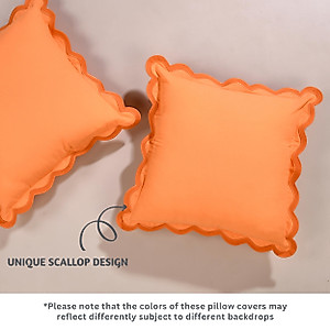Folkulture Throw Pillow Covers 18x18, Throw Pillow for Couch Pillows for Living Room, Orange Throw Pillow Covers, Set of 2 Boho Throw Pillows, Accent Pillows, Decorative Pillow, Scalloped Pillow Cover