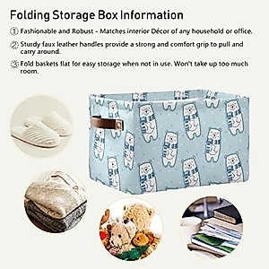 xigua Polar Bear Wrapped in Scarf Foldable Canvas Storage Bin, Sturdy Fabric Storage Basket with Handles, Storage Cube Box for Organizing Shelf Nursery Toy Closet 2PCS