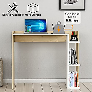 MODEAZY Ruby Multipurpose Modern Style Home Office Computer Desk, Room Decor, Storage Shelves Study Writing Table, White&Oak
