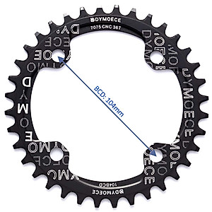 Dymoece Narrow Wide Bike Single Chainring 104BCD 32T/34T/36T/38T for 9 10 11 Speed（Round,Black/Red,Perfect for Most of Shimano and Sram Cranksets (Black, 36T)